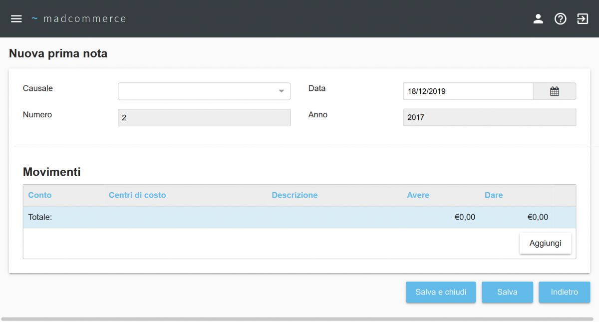 Prima nota - Madcommerce